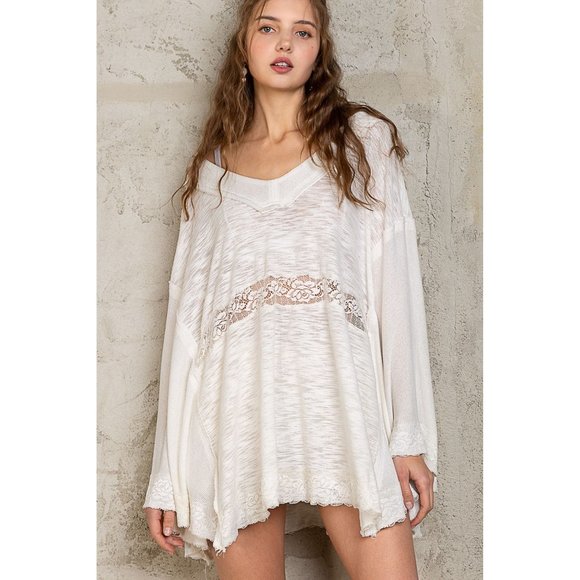 POL | Tops | Pol Ivory Dropped Shoulders Wide Vneck Slub Shoulders Wide ...